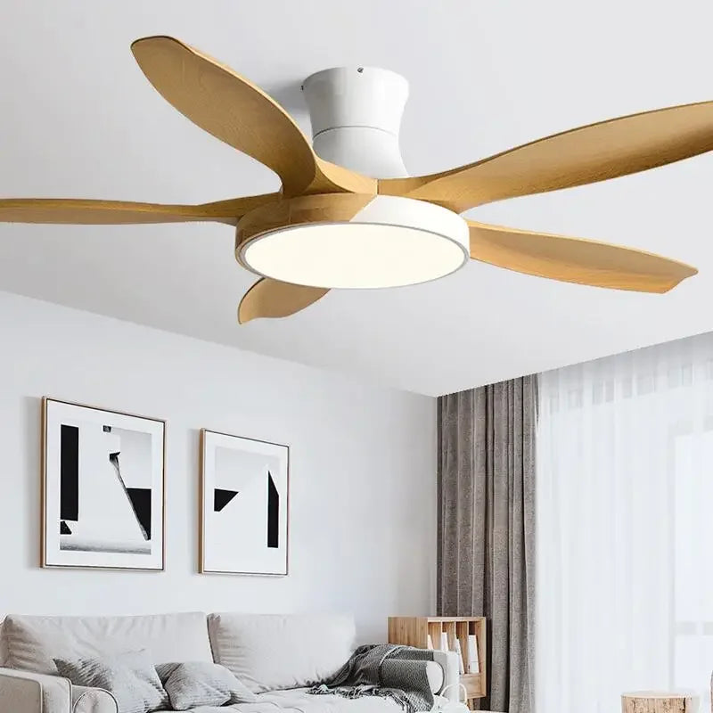 Modern living room ceiling fan light wooden ceiling fan variable frequ ...